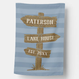 Slate | Rustic Wood Lake House Signpost House Flag | Zazzle