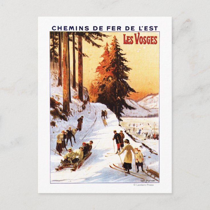 Sledding and Skiing at Vosges Poster Postcard | Zazzle