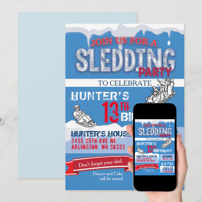 Sledding Birthday Party Invitation | Zazzle