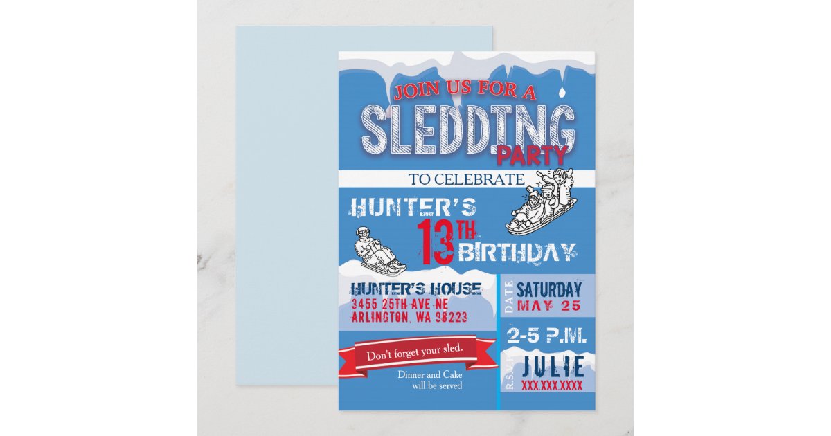 Sledding Birthday Party Invitation | Zazzle