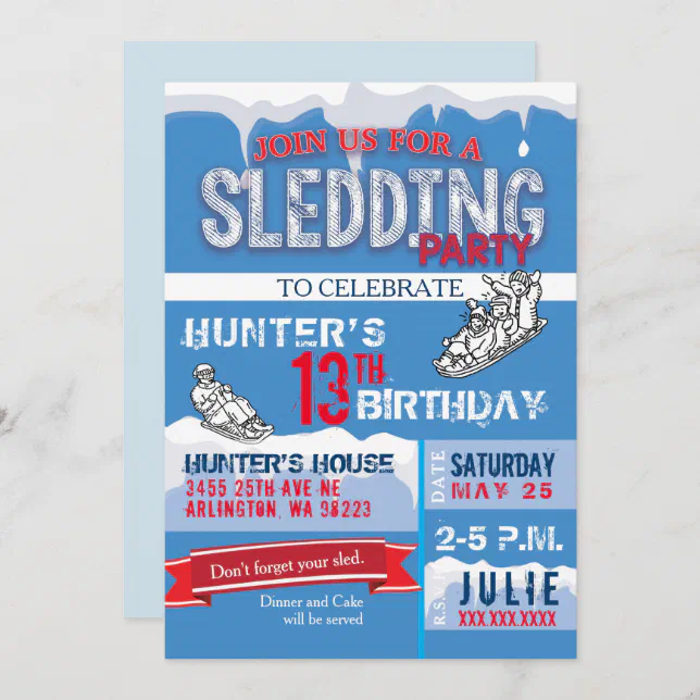 Sledding Birthday Party Invitation | Zazzle