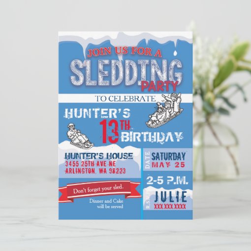 Sledding Birthday Party Invitation | Zazzle