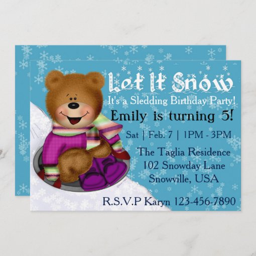 Sledding Birthday Party Invitation | Zazzle