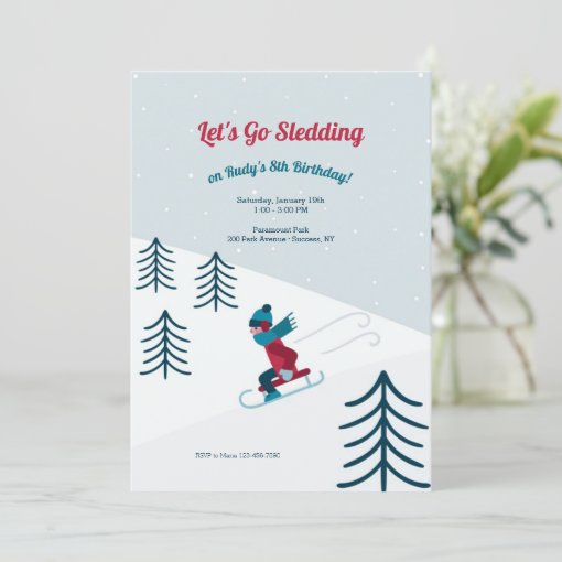 Sledding Birthday Party Invitation | Zazzle