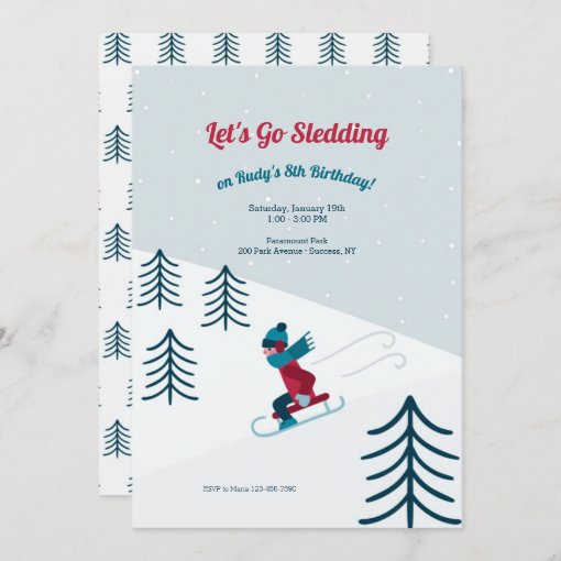 Sledding Birthday Party Invitation | Zazzle