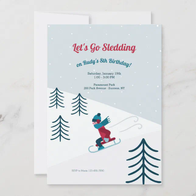 Sledding Birthday Party Invitation | Zazzle
