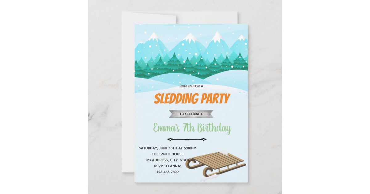 Sledding birthday party invitation | Zazzle