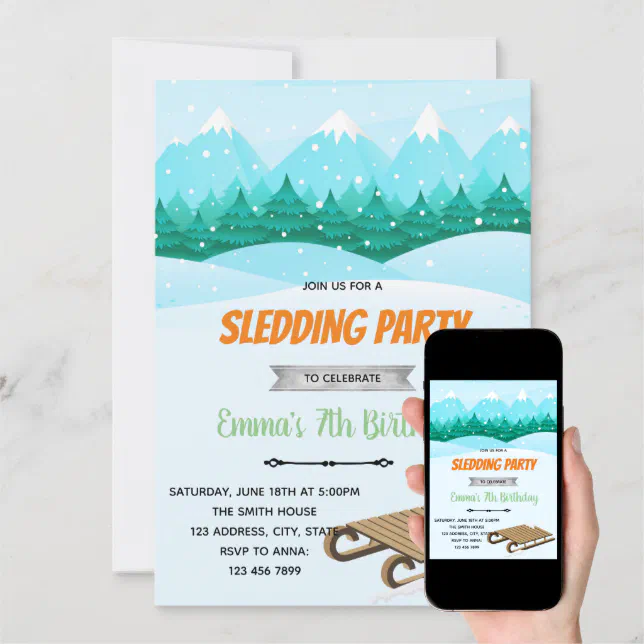 Sledding birthday party invitation | Zazzle