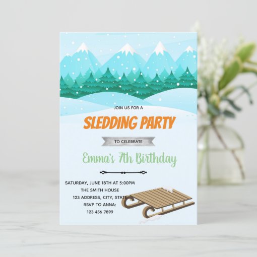 Sledding birthday party invitation | Zazzle