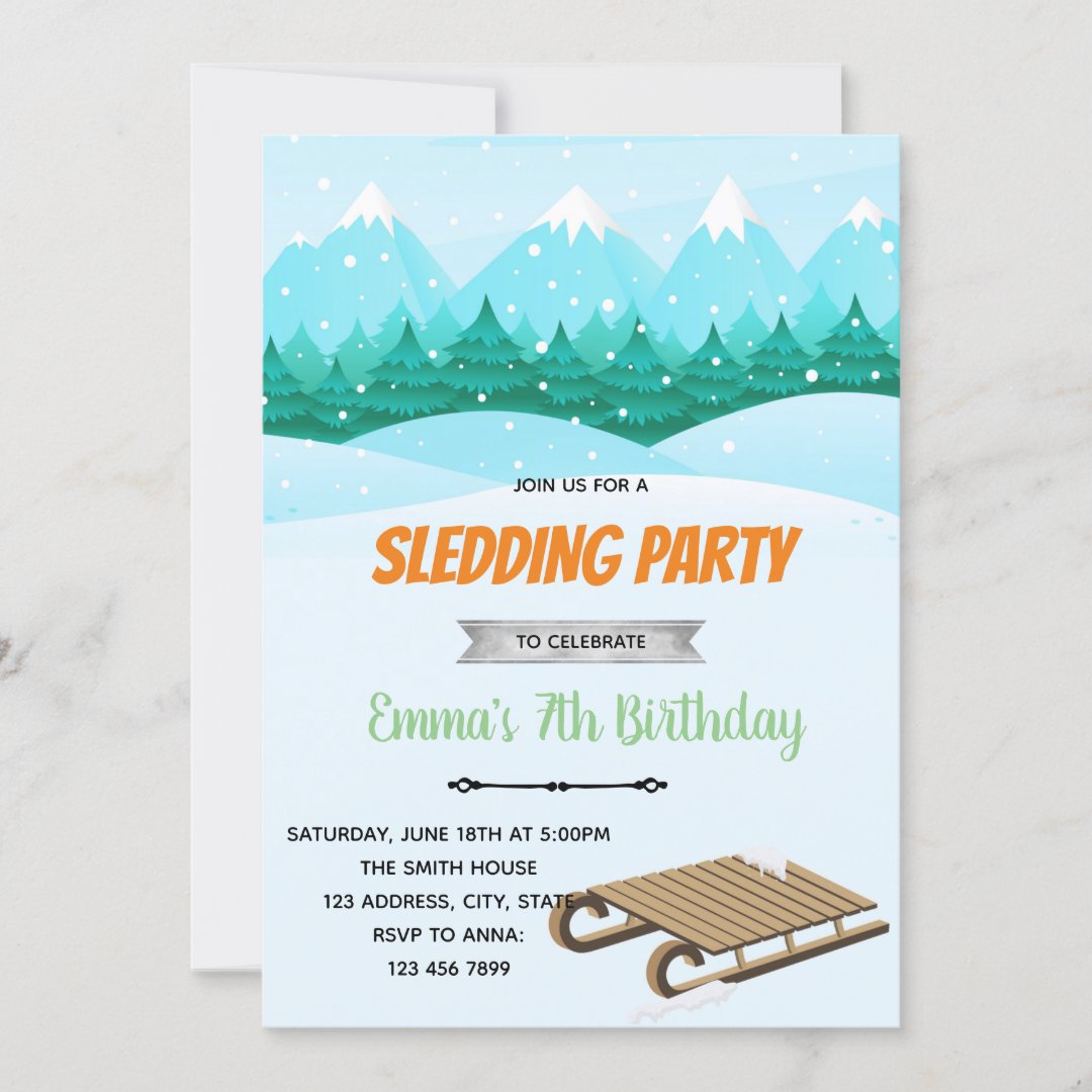 Sledding birthday party invitation | Zazzle