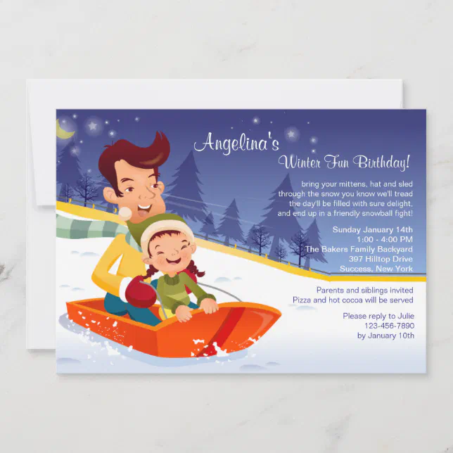Sledding Fun Winter Birthday Invitation | Zazzle