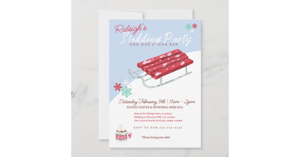 Sledding Hot Cocoa Winter Birthday Party Invite | Zazzle