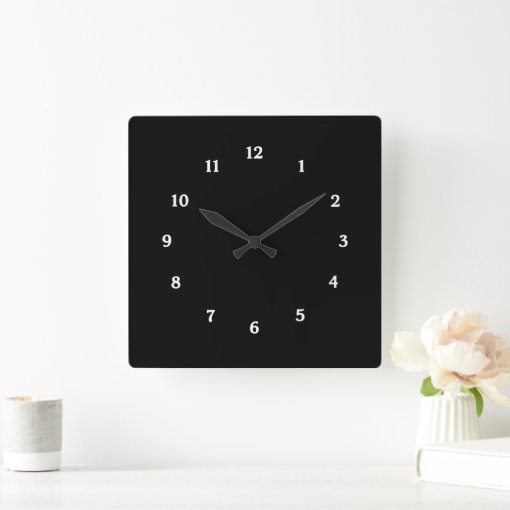 Sleek and Simple Black Clock with White Numbers | Zazzle
