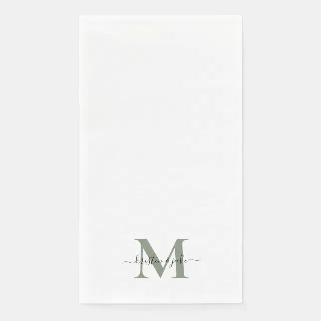 Sleek and Simple Sage Monogram Swash Paper Guest Towels | Zazzle