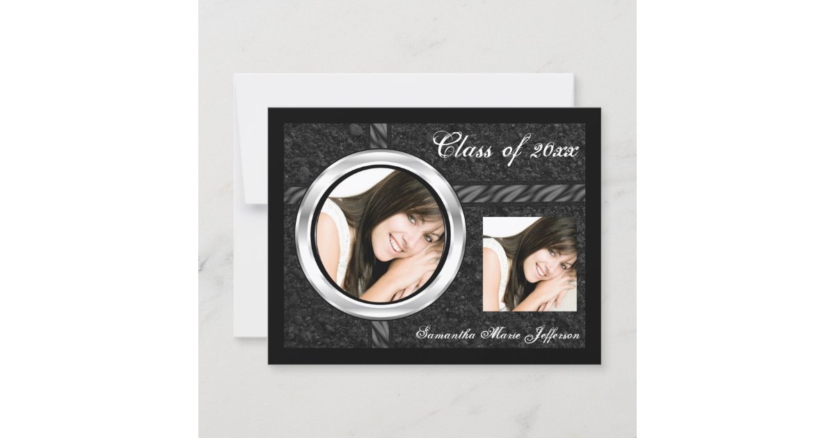 Sleek Black/Chrome Frame Graduation Announcement | Zazzle