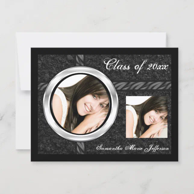 Sleek Black/Chrome Frame Graduation Announcement | Zazzle