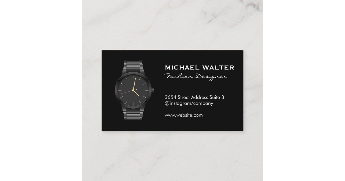 Sleek Black Luxury Watch Business Card | Zazzle