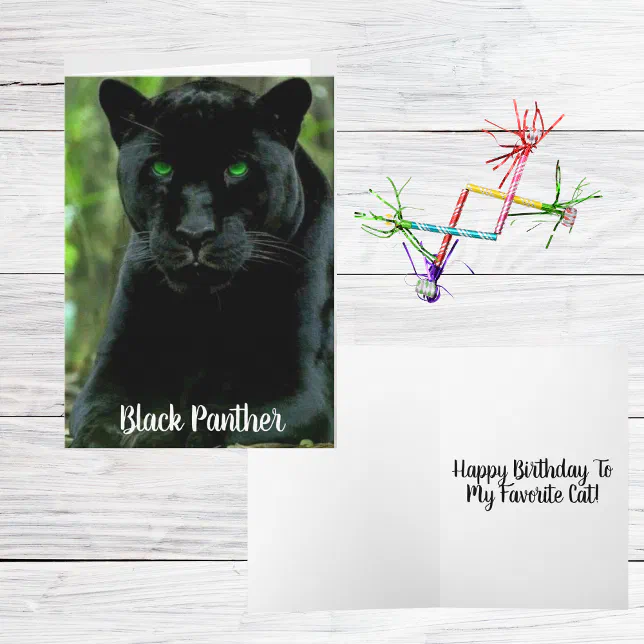 Sleek Black Panther Cat with Green Eyes Card | Zazzle