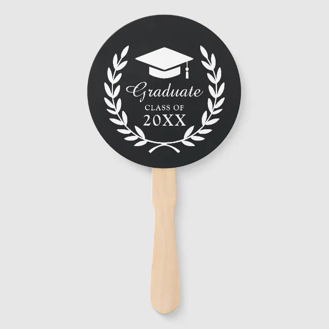 Sleek Black Personalized Graduation Photo Emblem Hand Fan | Zazzle