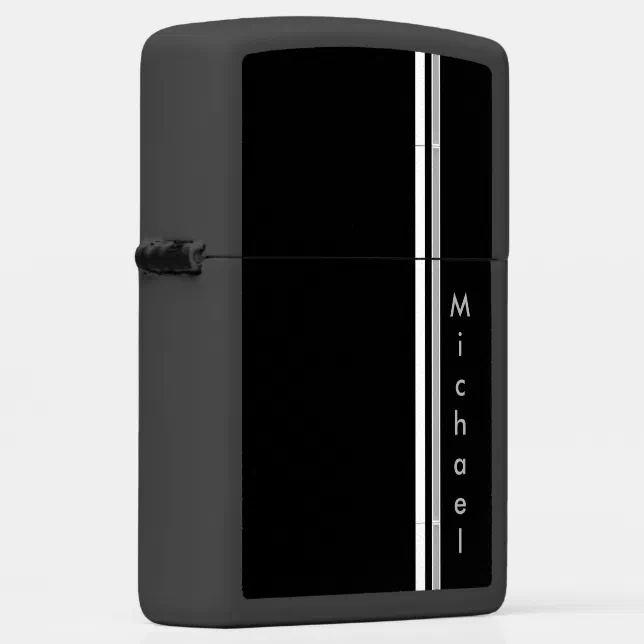 Sleek Black Striped with Monogram Zippo Lighter | Zazzle