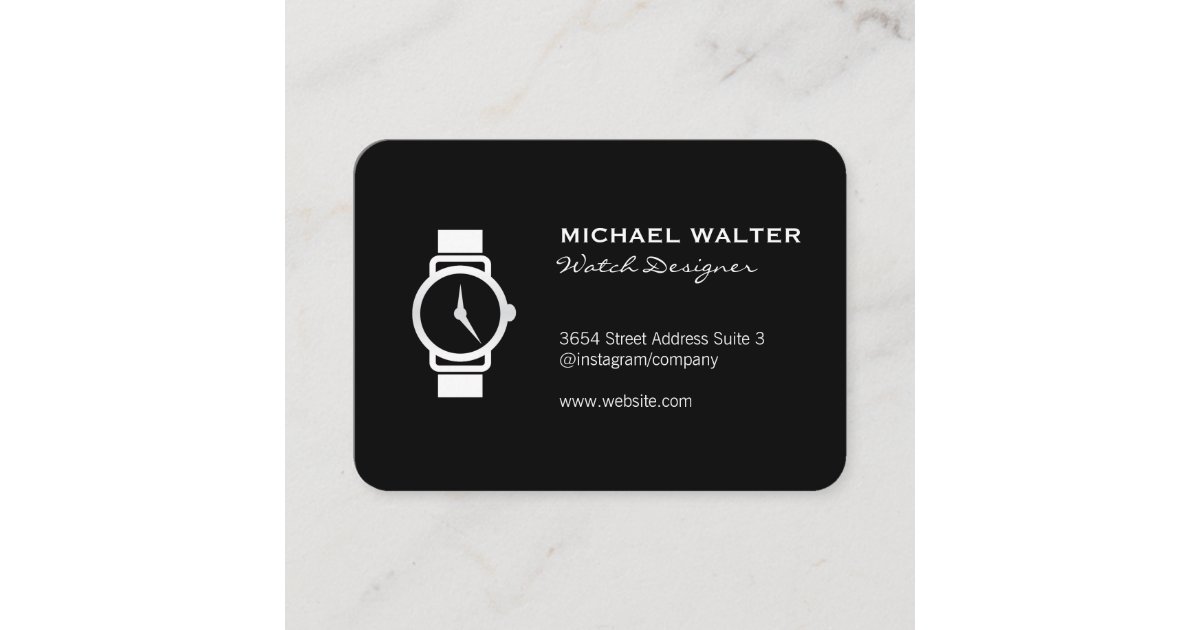 Sleek Black Watch Icon Business Card | Zazzle