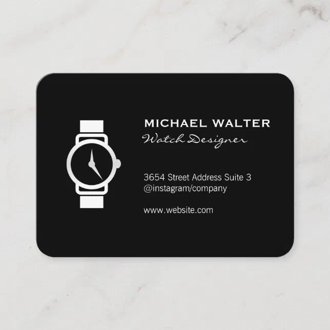 Sleek Black Watch Icon Business Card | Zazzle