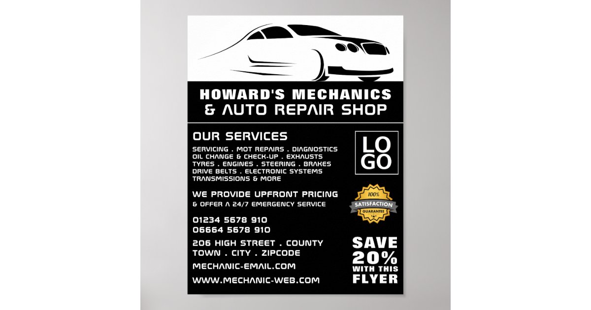 Sleek Car Logo Auto Mechanic & Repairs Advertising Poster | Zazzle