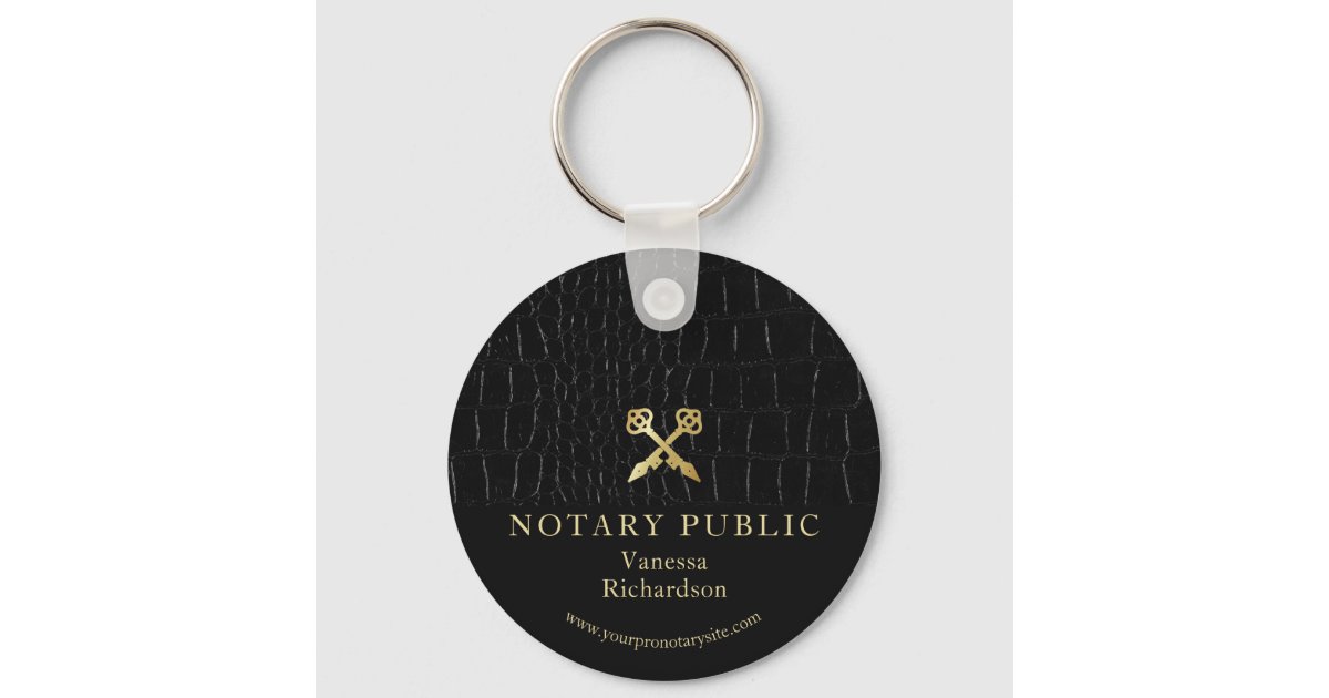 Sleek Glossy Black Crocodile Gold Icon Notary Keychain | Zazzle