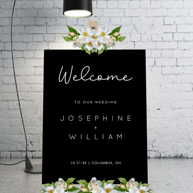 Sleek Minimalist Modern Black Wedding Welcome Sign | Zazzle
