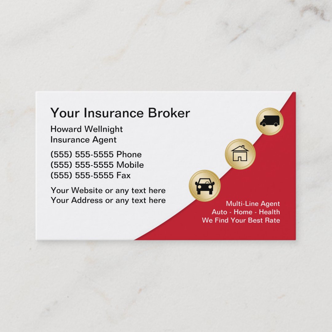 Sleek Modern Insurance Broker Business Cards | Zazzle