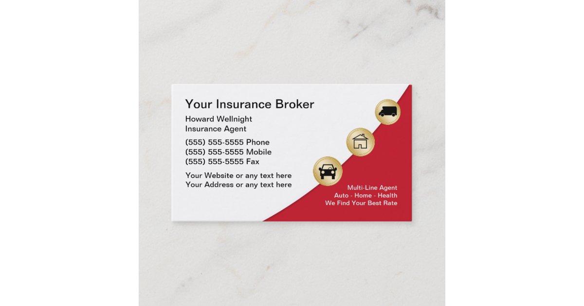 Sleek Modern Insurance Broker Business Cards | Zazzle