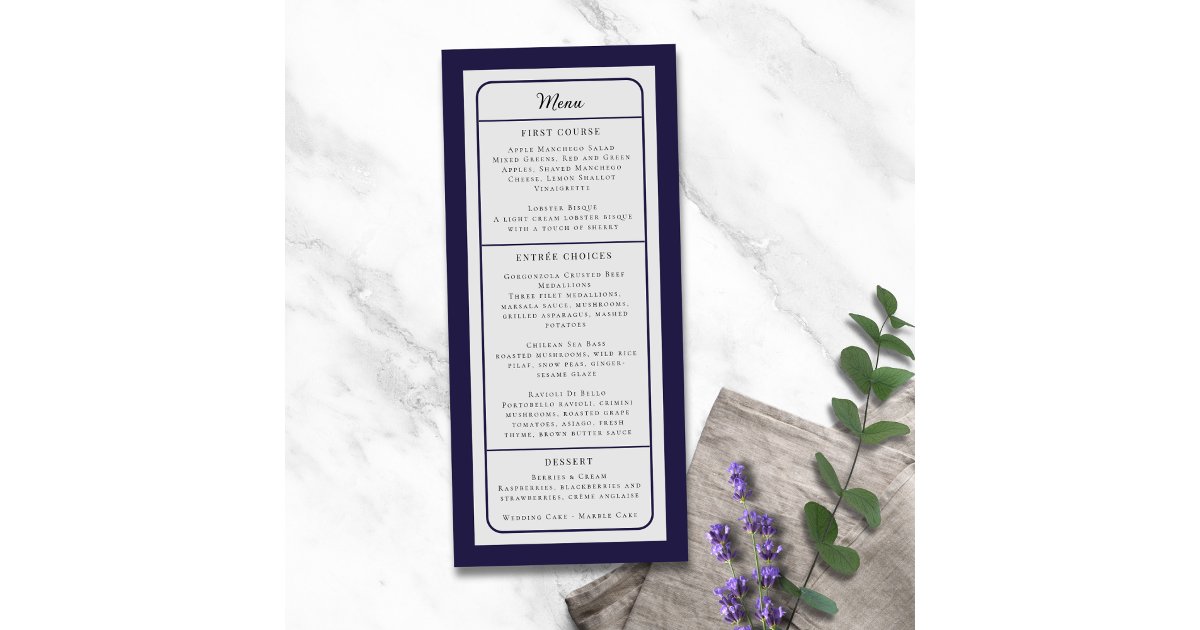 Sleek Modern Lines Navy & Gray Menu | Zazzle
