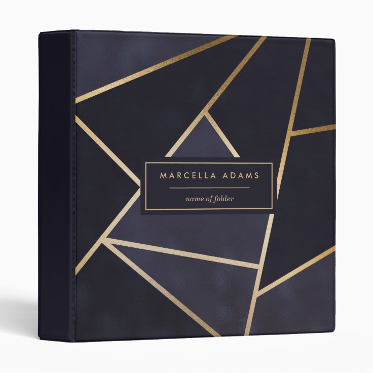Sleek Navy & Gold Abstract Pattern 3 Ring Binder | Zazzle