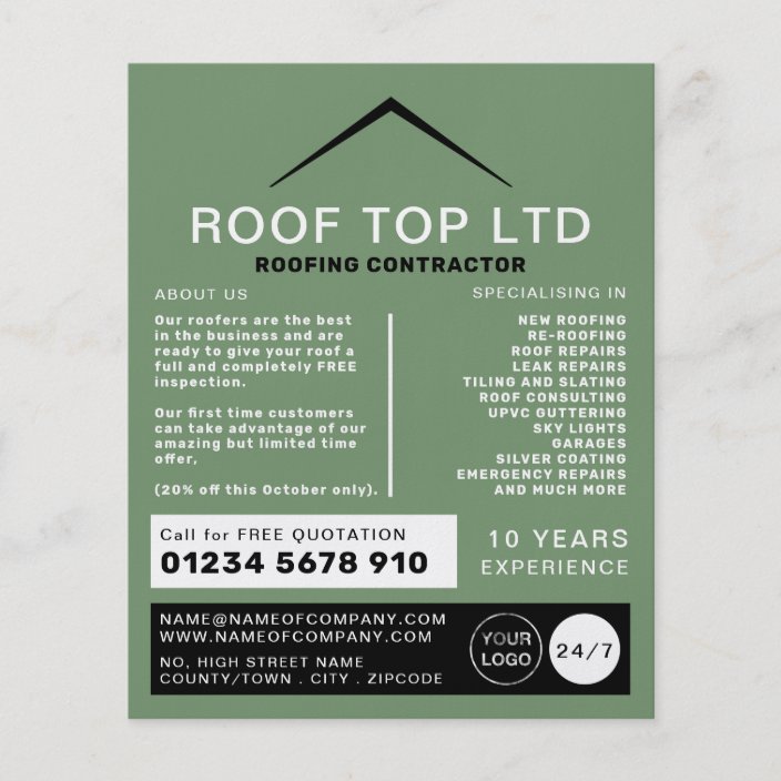 Sleek Roof, Roofer, Roofing Contractor Advert Flyer | Zazzle