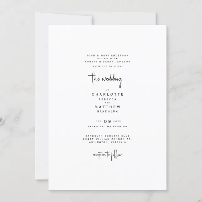 Sleek & Simple Both Sets Parents Wedding Invitation | Zazzle