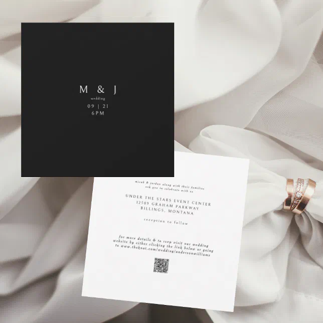 Sleek & Simple Modern B/W Square Wedding II Invitation | Zazzle
