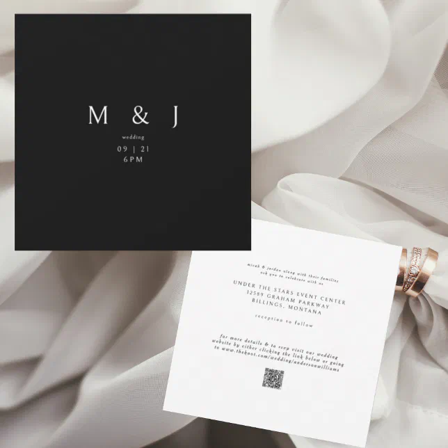 Sleek & Simple Modern B/W Square Wedding III Invitation | Zazzle