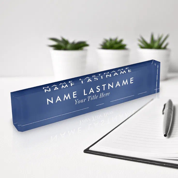 Sleek Simple Navy Blue Custom Desk Nameplate | Zazzle