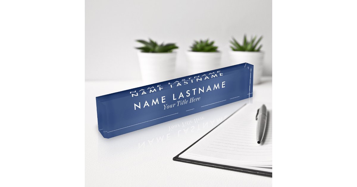 Sleek Simple Navy Blue Custom Desk Nameplate | Zazzle