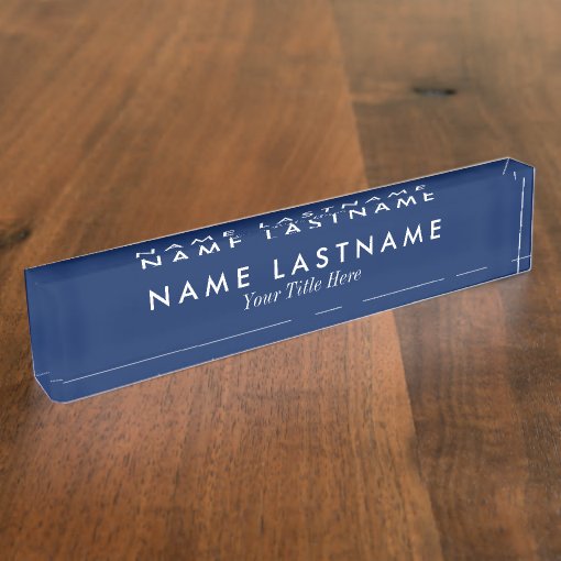 Sleek Simple Navy Blue Custom Desk Nameplate | Zazzle