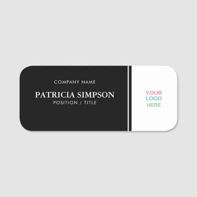 Sleek Striking Juxtaposition: Black And White LOGO Name Tag | Zazzle
