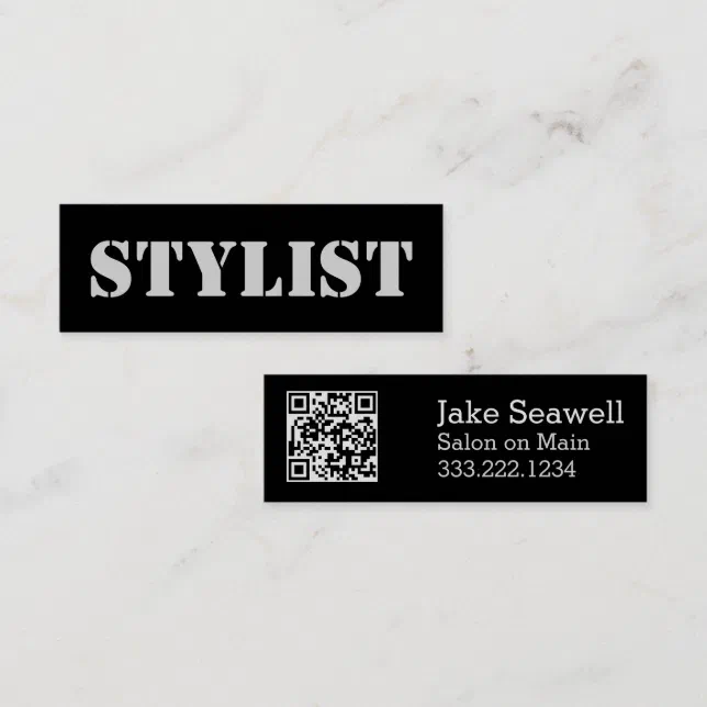 Sleek Urban Stylist QR Code Mini Business Card | Zazzle