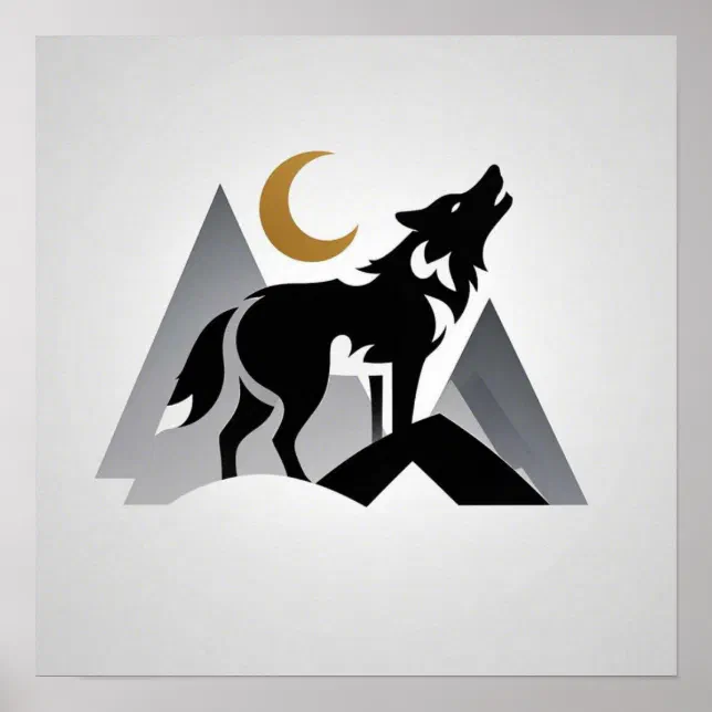 Sleek wolf silhouette howling crescent moon poster | Zazzle