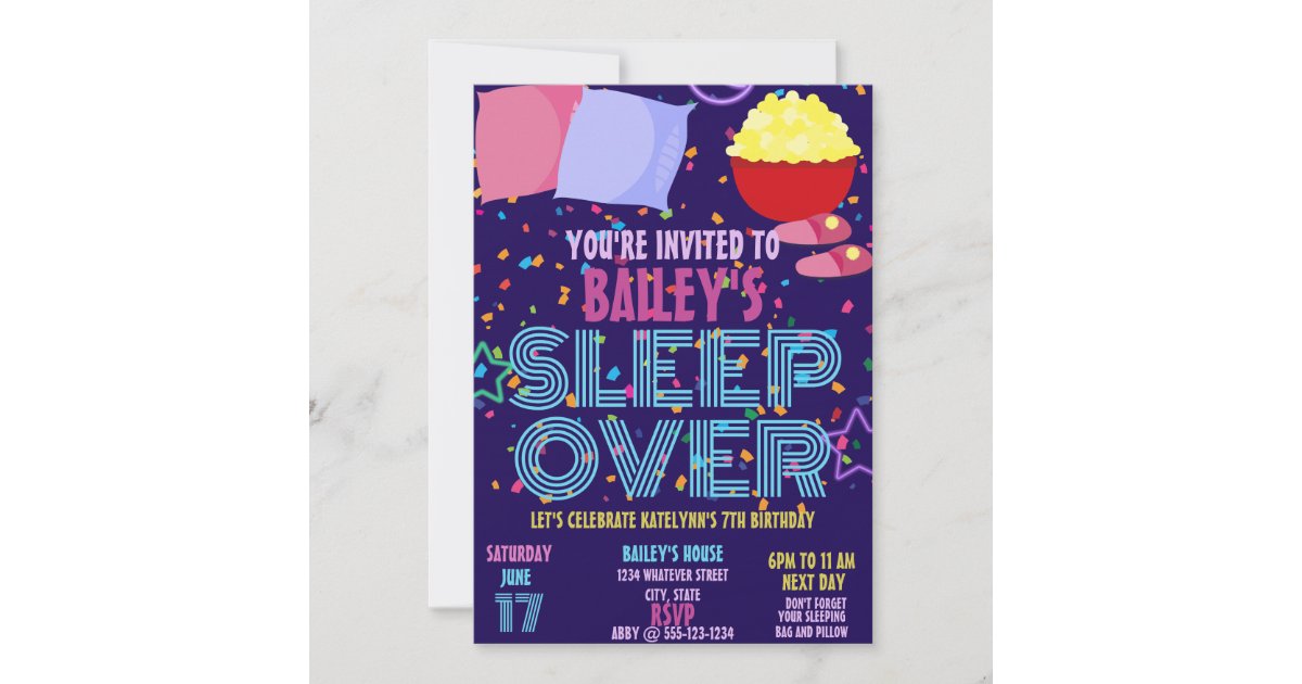 Sleep Over Birthday Party Custom Invitation | Zazzle