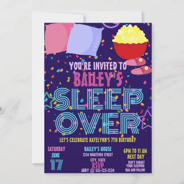 Sleep Over Birthday Party Custom Invitation | Zazzle