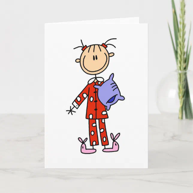 Sleep Over Girl In Her Pajamas Card | Zazzle