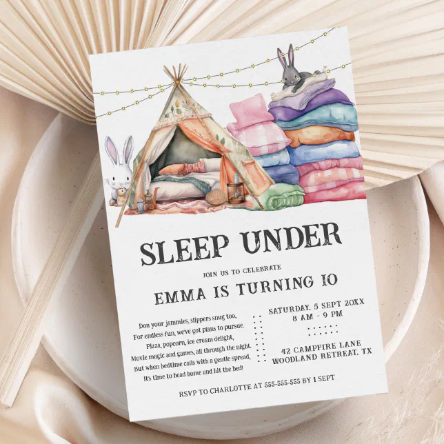 Sleep Under Cute Boho Sleepover Birthday Party Invitation | Zazzle