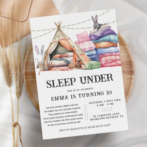 Sleep Under Cute Boho Sleepover Birthday Party Invitation | Zazzle