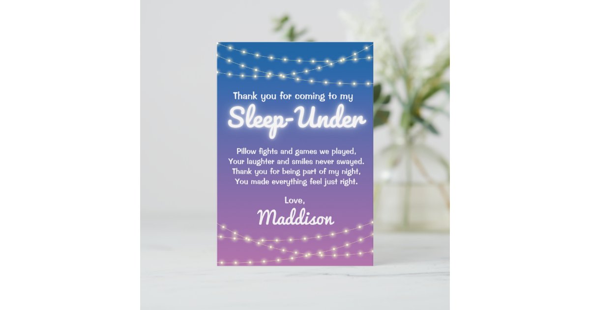 Sleep Under Half Sleep Over Lights Party Thank You Card | Zazzle