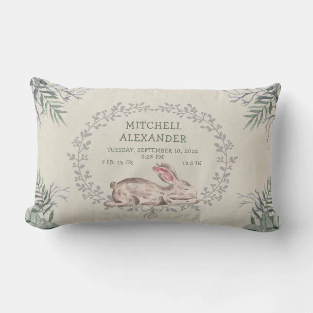 Sleeping Baby Bunny Rabbit Birth Stats pillow | Zazzle